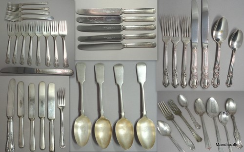 Silverplate Mixed Craft Lot 42 Flatware Spoons Forks Knives Rogers ...