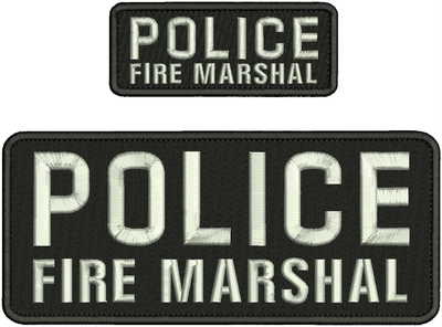 POLICE FIRE MARSHAL mbroidery patch 4x10 & 2x5 hook on back blk/silver ...