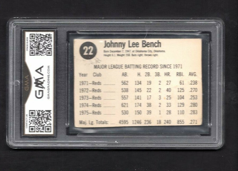 1976 Hostess # 22 Johnny Bench Cincinnati Reds GMA encapsulated graded ...