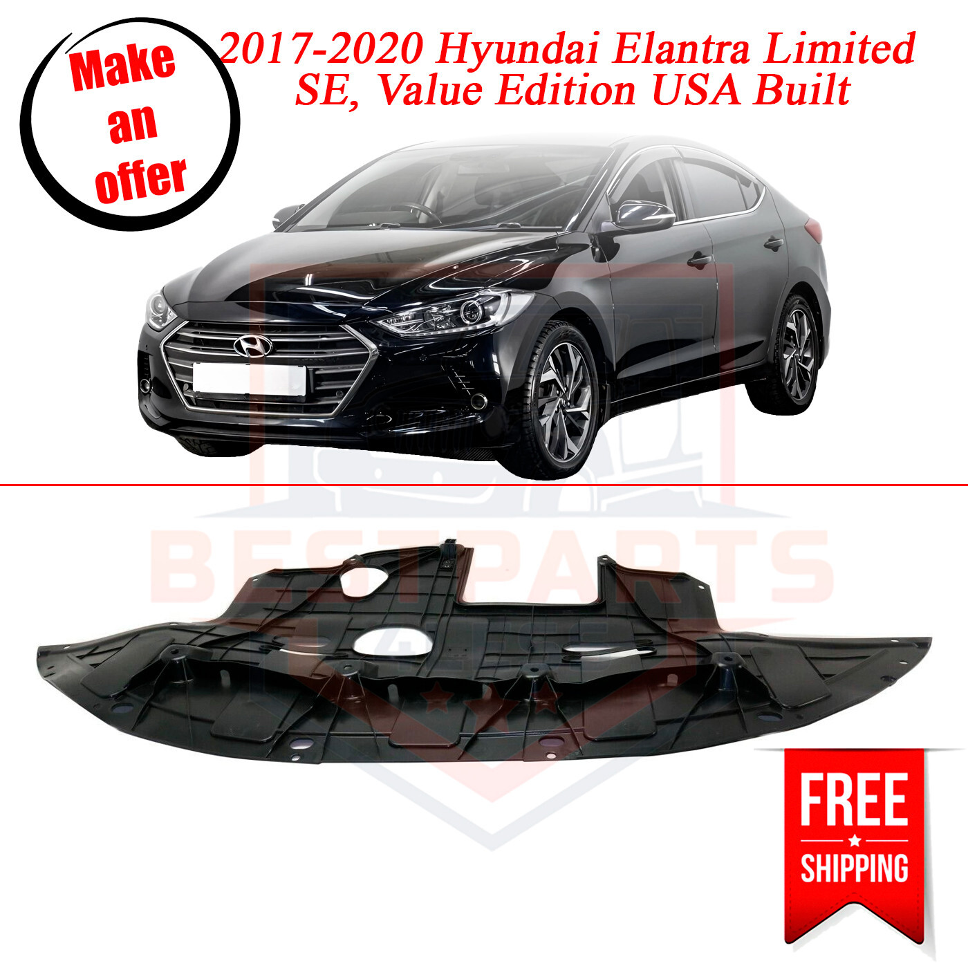 New Front Engine Splash Shield for 17-18 Hyundai Elantra - HY1228187 ...