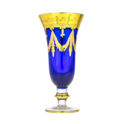 Interglass Italy Crystal Glass - 24K Gold Cobalt Blue Italian Champagne ...