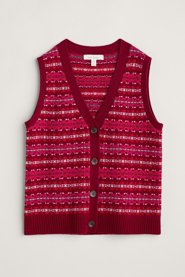 Seasalt Women's Vest - red Percella Cove Fair Isle Waistcoat Vest ...