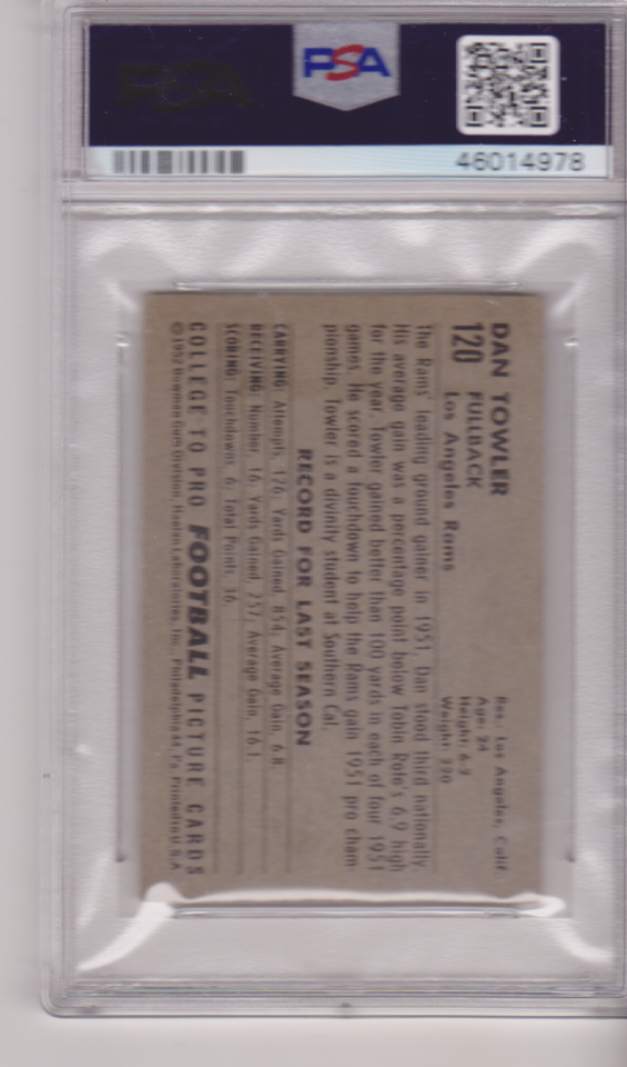 1952 Bowman Small Deacon Dan Towler Card # 120 PSA 5 Rams/WASHINGTON ...