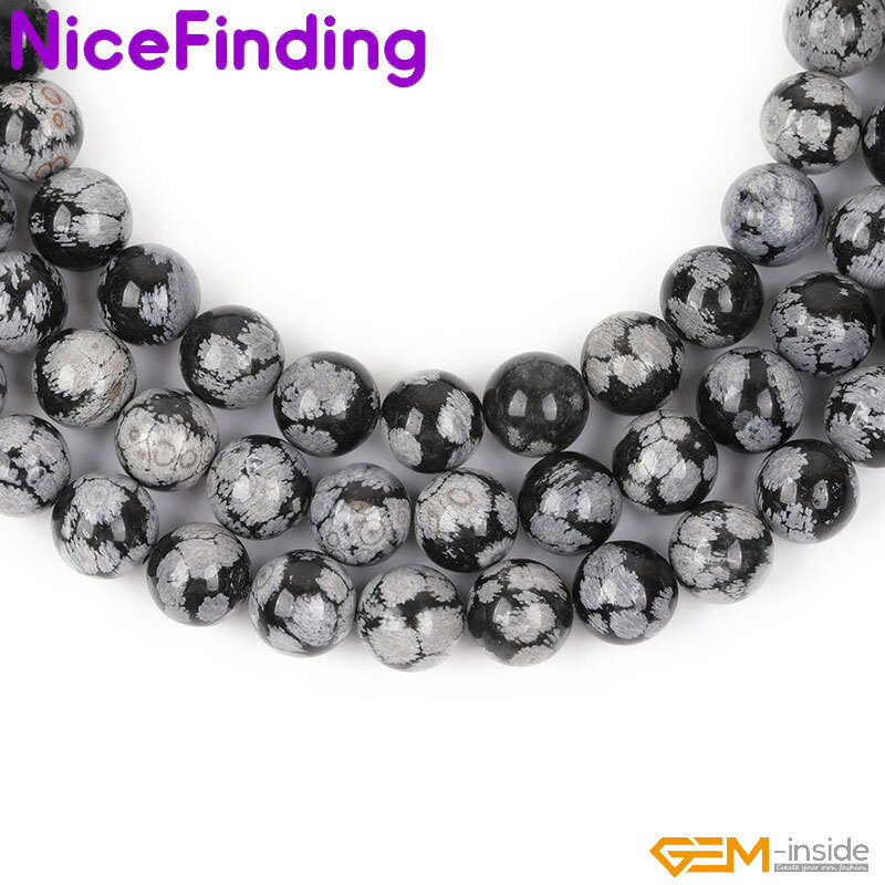 Natural Black Snowflake Obsidian Round Loose Gemstone Beads Jewelry ...