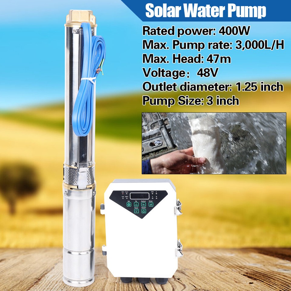 3" DC Solar Water Pump Submersible Deep Bore Well Pump 48V 400W +MPPT ...