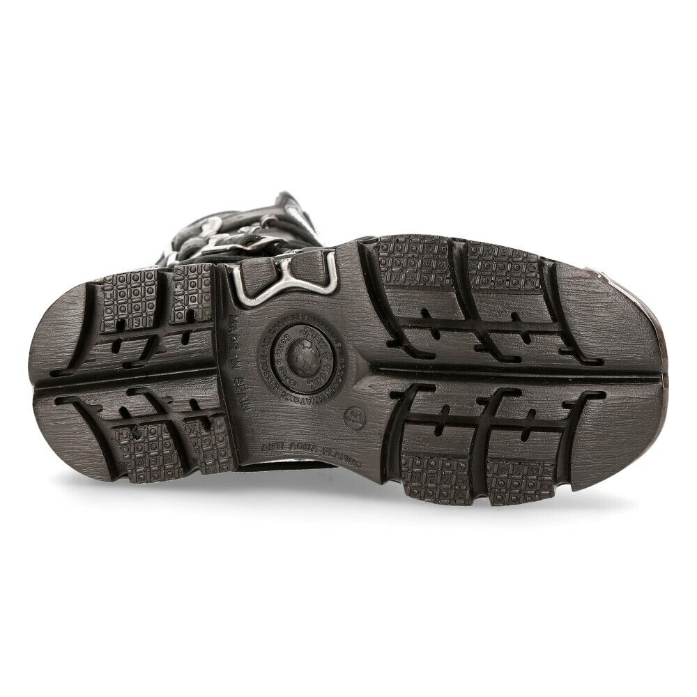 New Rock 591-S2 Silver Flame Boots Metal Black Leather Heavy New Rock 591-S2 Silver Flame Boots Metal Black Leather Heavy