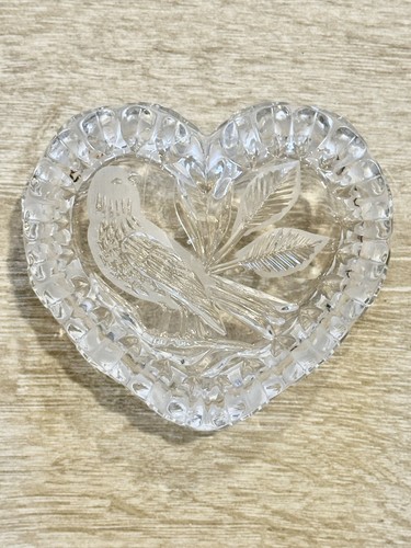 Vintage HOFBAUER Crystal Heart Shaped Bird Trinket Candy Dish Byrdes ...