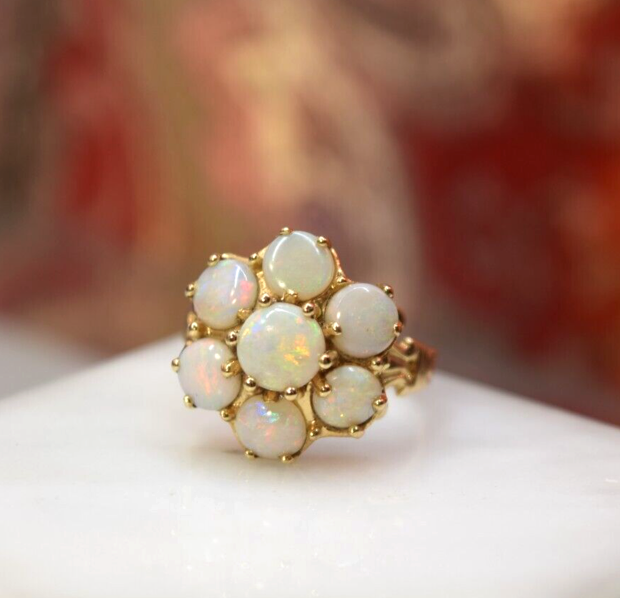 Antique 14K Yellow Gold Fire Opal Ring 7 Opals | eBay