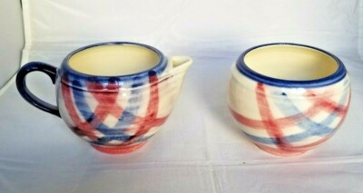 Vernon Kilns Vernonware CALICO Creamer Sugar Set Plaid Hand Painted ...