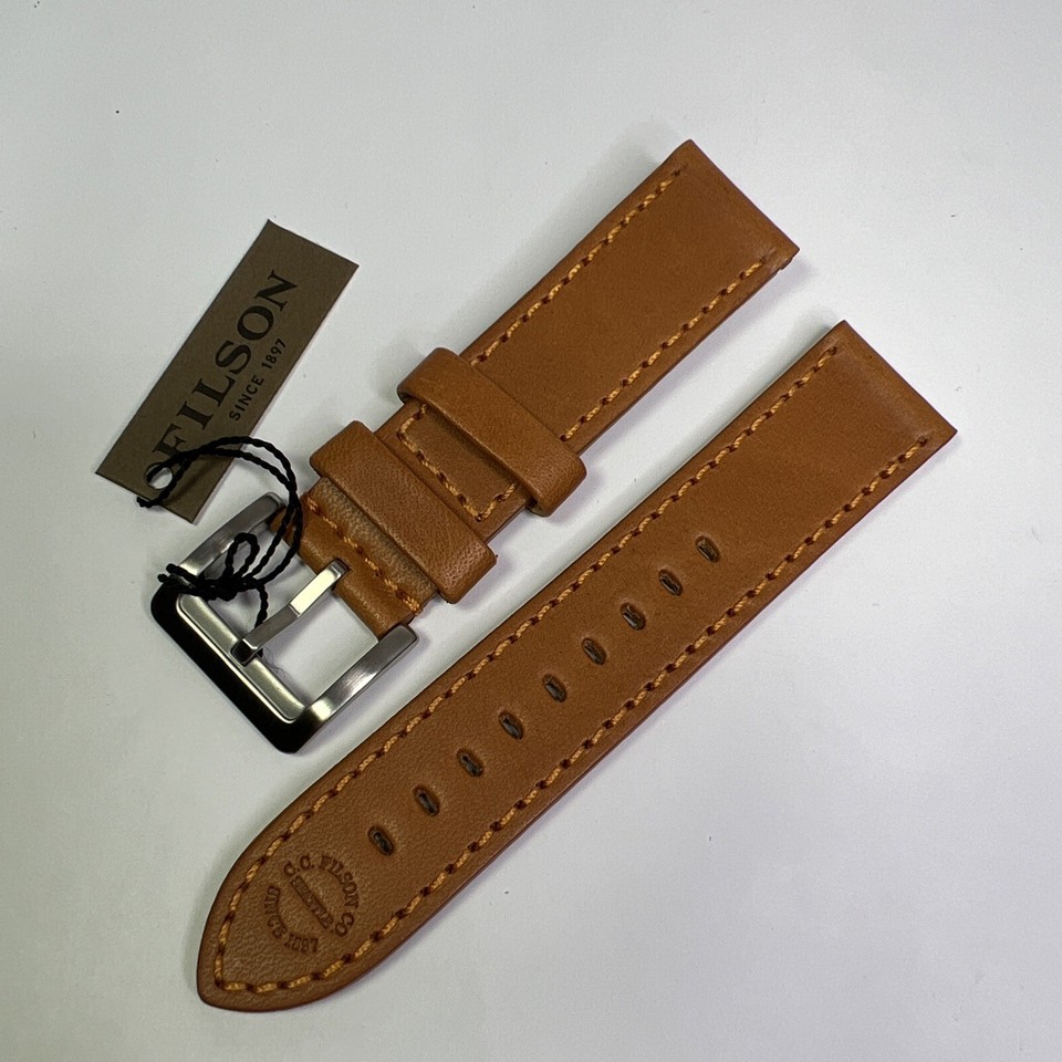 Filson American Leather 22mm - 22mm Tan w/ Orange Stitching Watch Strap ...