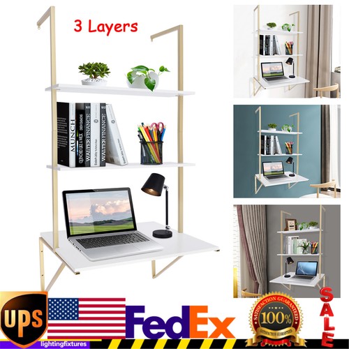 3 Layers Ladder Desk Computer Writing Table Floating Shelves Laptop ...