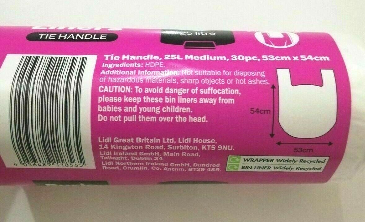 300 Bags x 25L Purio Pedal Bin Liners With Tie Handle Strong Clear 54cm ...