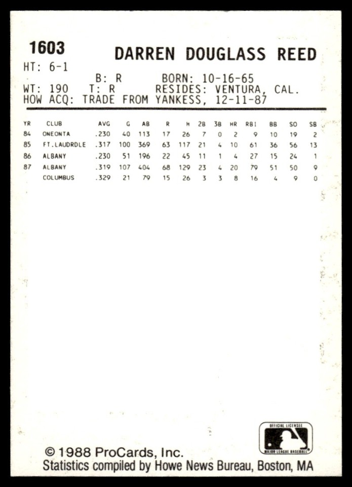 1988 ProCards Darren Reed Tidewater Tides #1603 | eBay