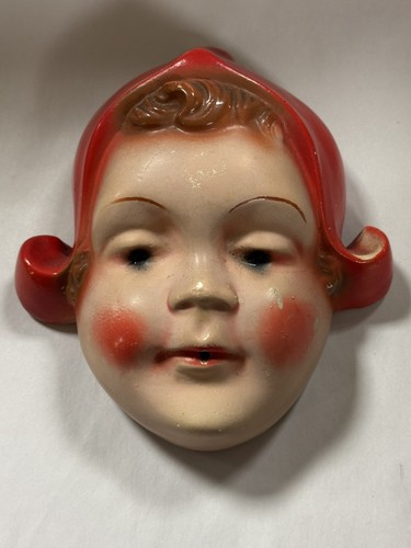 Vintage Chalkware Girl with Red Cap Wall Hanging String Holder Dutch ...