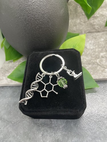 2.5" Stainless Steel 4 Charm Science DNA Microscope Keychain New Free ...