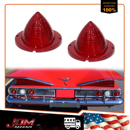 2PCS Rear Red Lens Tail Lights For 1960-1961 Impala Bel Air Biscayne El ...