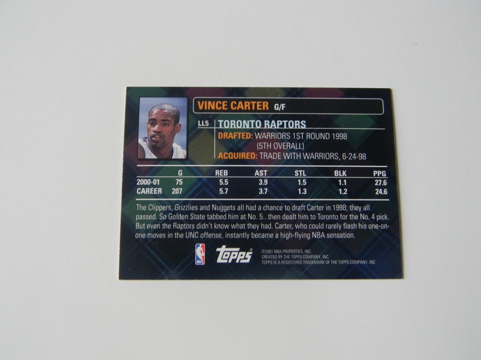2001 TOPPS BASKETBALL #LL5 VINCE CARTER TOTONTO RAPTORS EX SEP130 | eBay