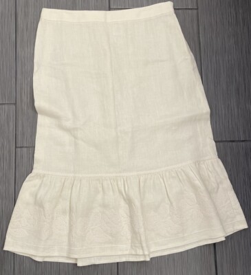 db life Womens Cream Midi Skirt Size XL 100% Linen Floral Textured ...