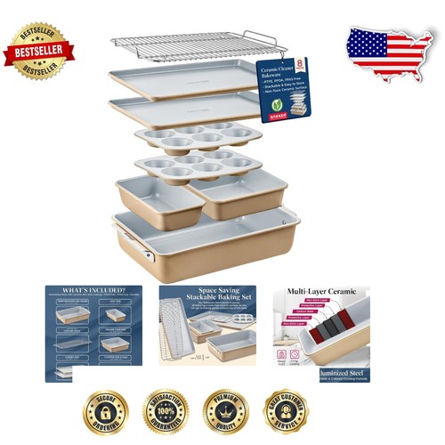 Bakken Ceramic 8-Pc Stackable Bakeware Set – Durable Non-Stick ...