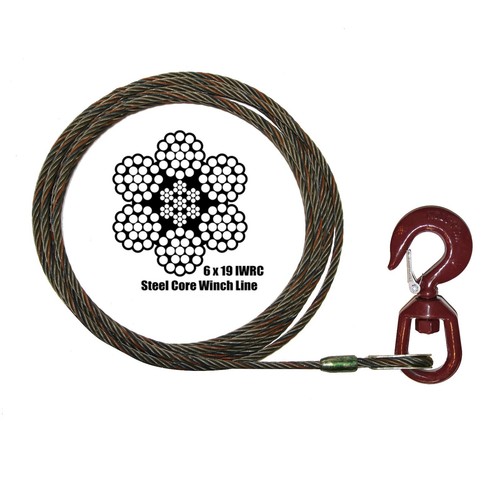 7/16" x 150' Tow Cable Wire Rope Winch Line with Swivel Hook Safety ...