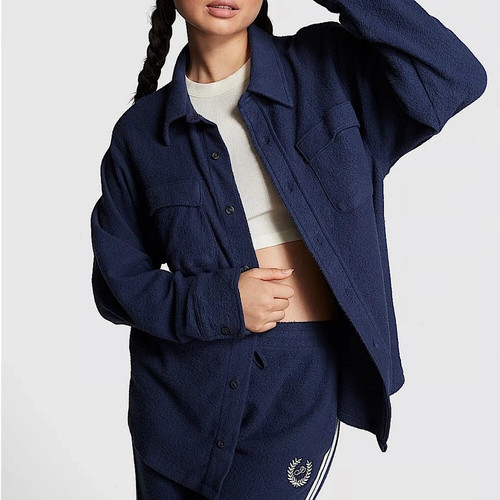 Victoria’s Secret PINK Reverse Fleece Shacket Midnight Navy Blue size S ...