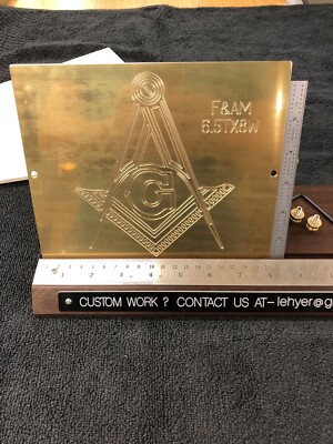 XL FREEMASONRY MASON LOGO SOLID BRASS ENGRAVING PLATE FOR NEW HERMES ...