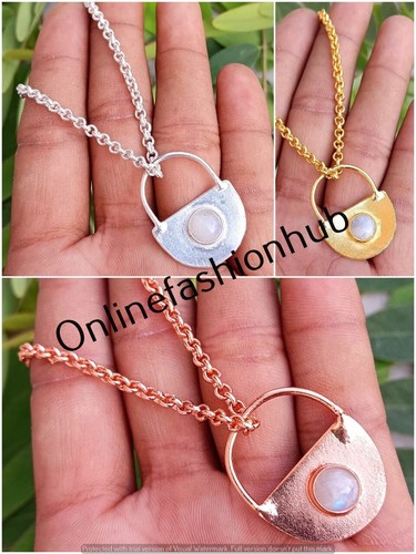 Natural Moonstone Gemstone Lock Handmade 10 PCs Pendants With Chain For ...