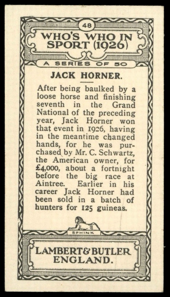 Lambert & Butler - 'Who's Who in Sport 1926' (1926) - Jack Horner ...