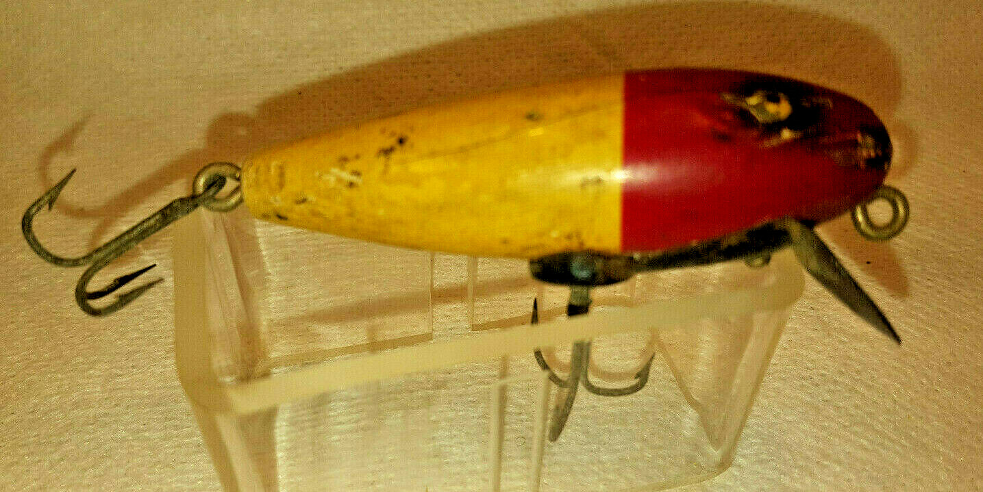 Vtg Fishing Lure PAW PAW RIVER GO GETTER red + white WOOD | eBay