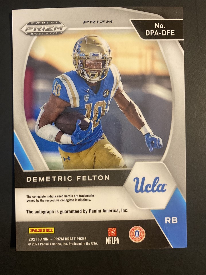 Demetric Felton 2021 Prizm Draft Picks #DPA-DFE Green Prizm RC Auto ...