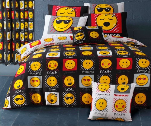 Emoticon Expressions Grey Smiley Duvet Bedding Set Single Double King ...