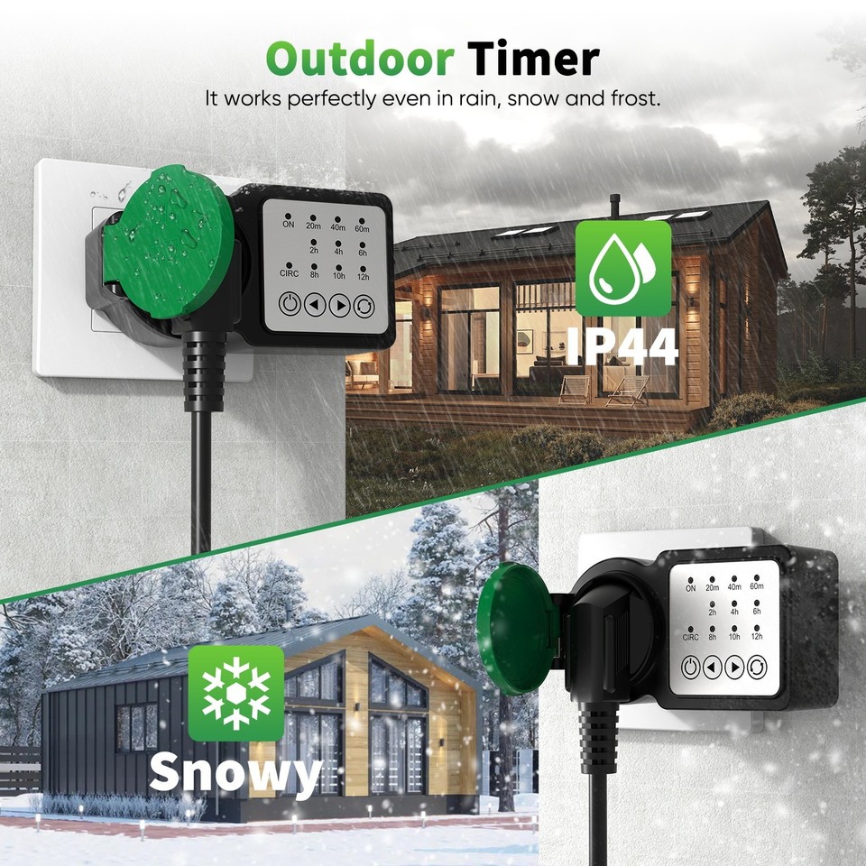 GreenSun 1-4x Timer Switch Socket Outdoor 15A 3500W Lights/Pool Pumps ...