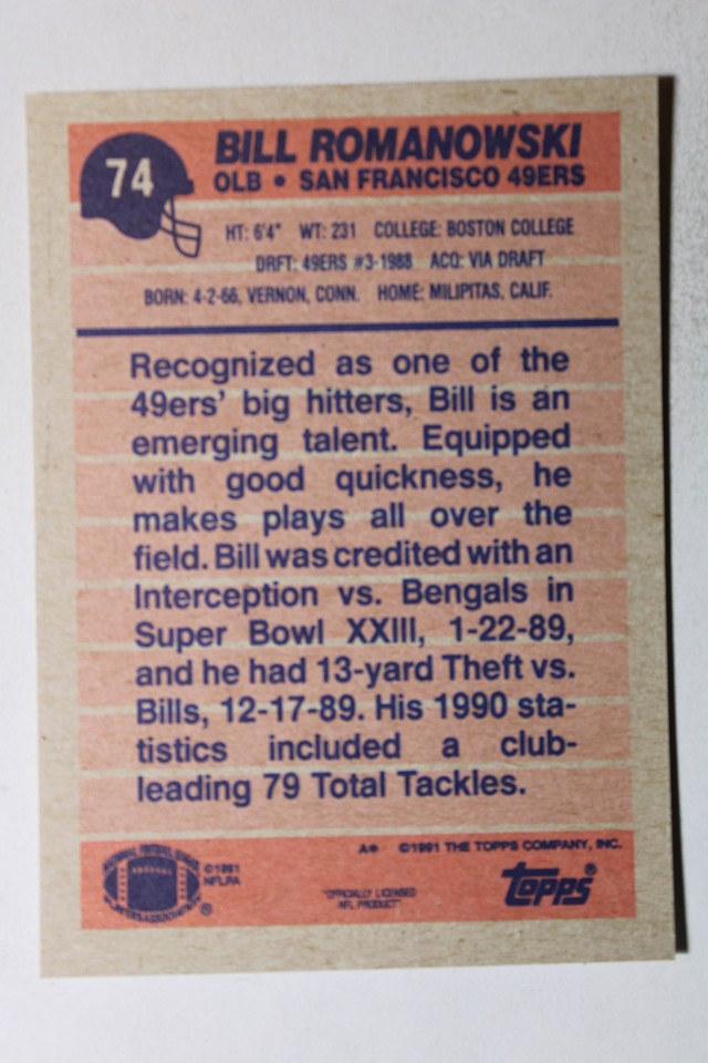 1991 Topps #74 Bill Romanowski Autograph | eBay