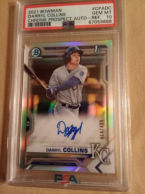 2021 Bowman Chrome Prospects Darryl Collins AUTOGRAPHED REFRACTOR # ...