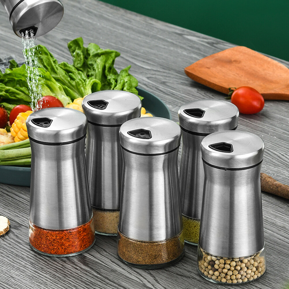 Salt Dispenser Adjustable Filling Hole Sugar Pepper Shaker Stainless ...