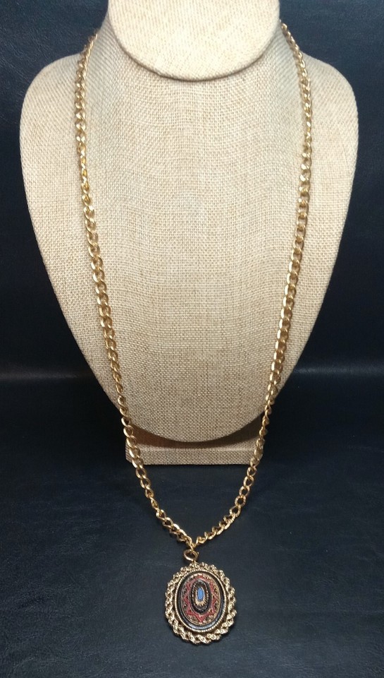 Vintage SARAH COVENTRY Chain Necklace Pendent And Brooch Glass Carved ...