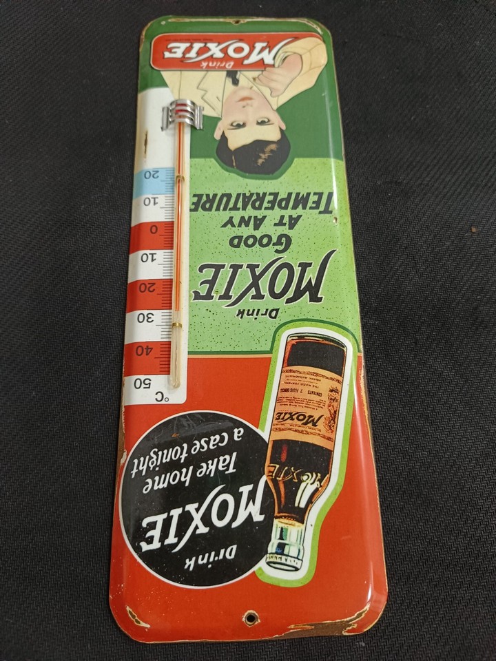 Vintage MOXIE SODA TIN THERMOMETER SIGN merchandise 1930'S No Porcelain ...