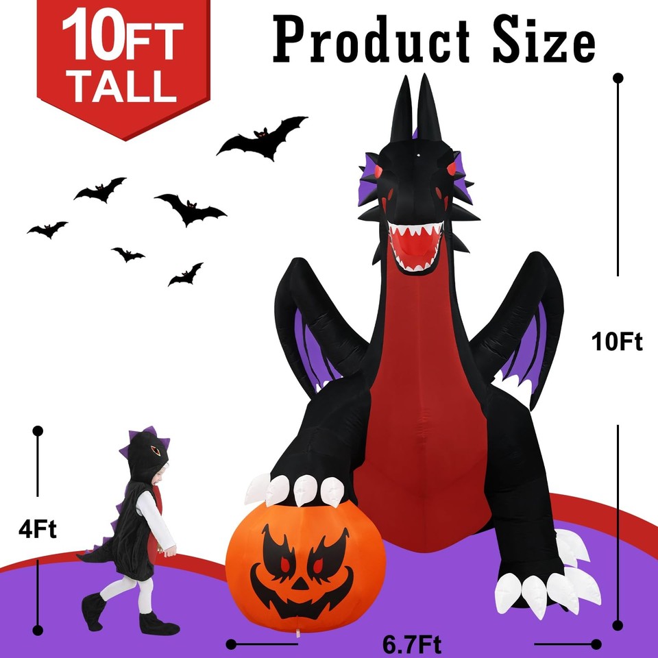 10Ft Tall Halloween Inflatables Giant Pumpkin Dragon Outdoor ...