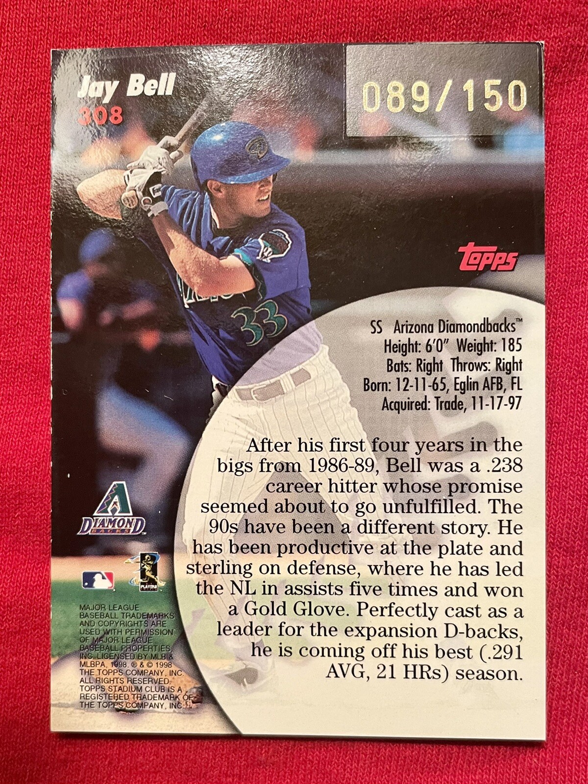 1998 Topps Stadium Club One Of A Kind Expansion 308 Jay Bell /150 | eBay