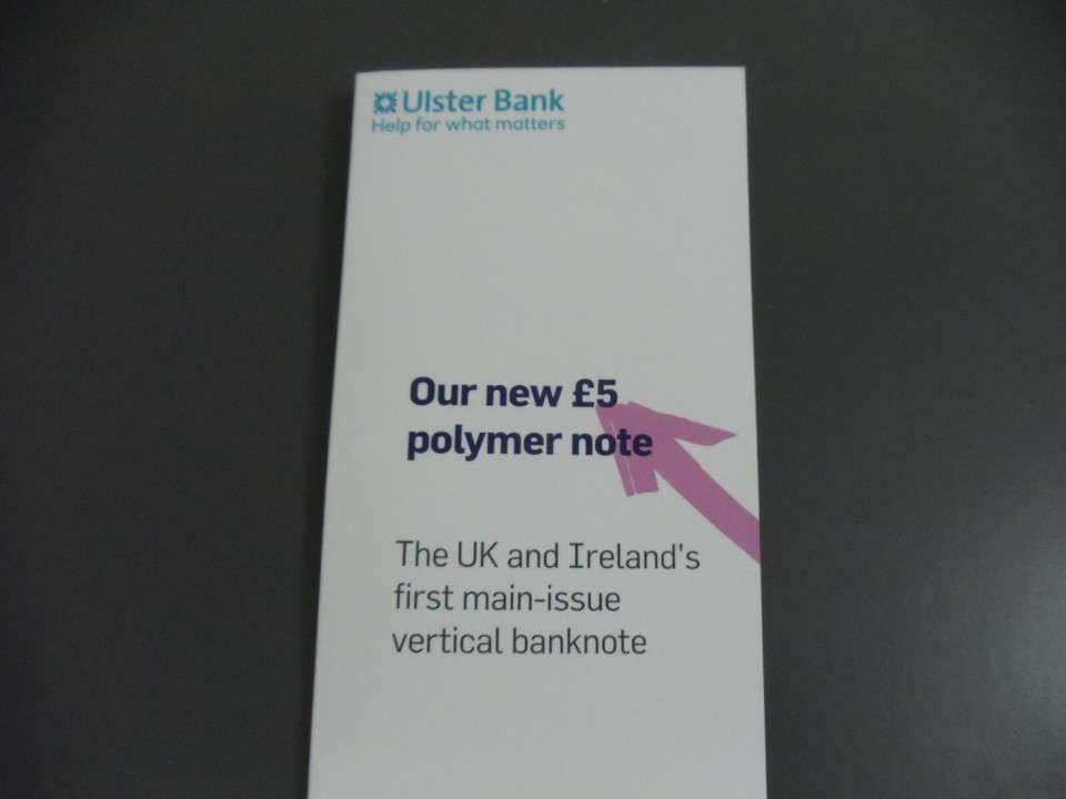 ULSTER BANK 2019 VERTICAL £5 POLYMER BANK NOTE UNCIRCULATED & HOLDER ...