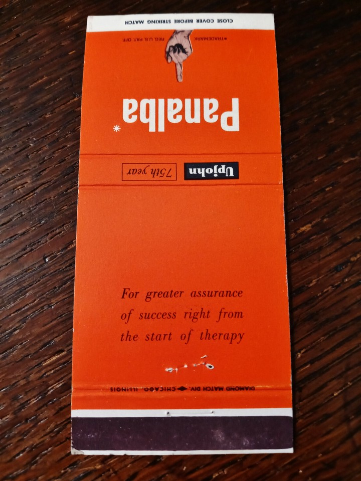 Vintage Matchcover: Upjohn Panalba medicine | eBay