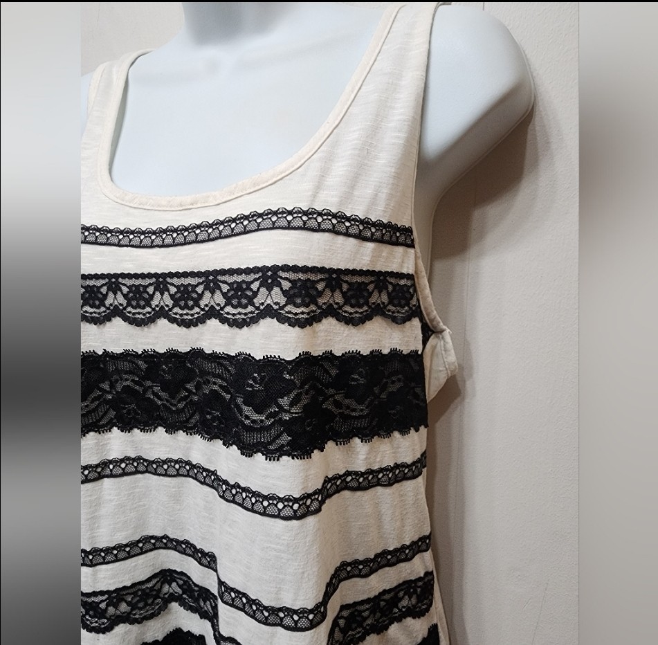 Tempted Tank Top XL Lace Trim Black Off White Racerback Casual Summer ...