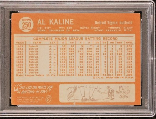 1964 Topps MLB Baseball #250 Al Kaline HOF DET ('68 World Series ...