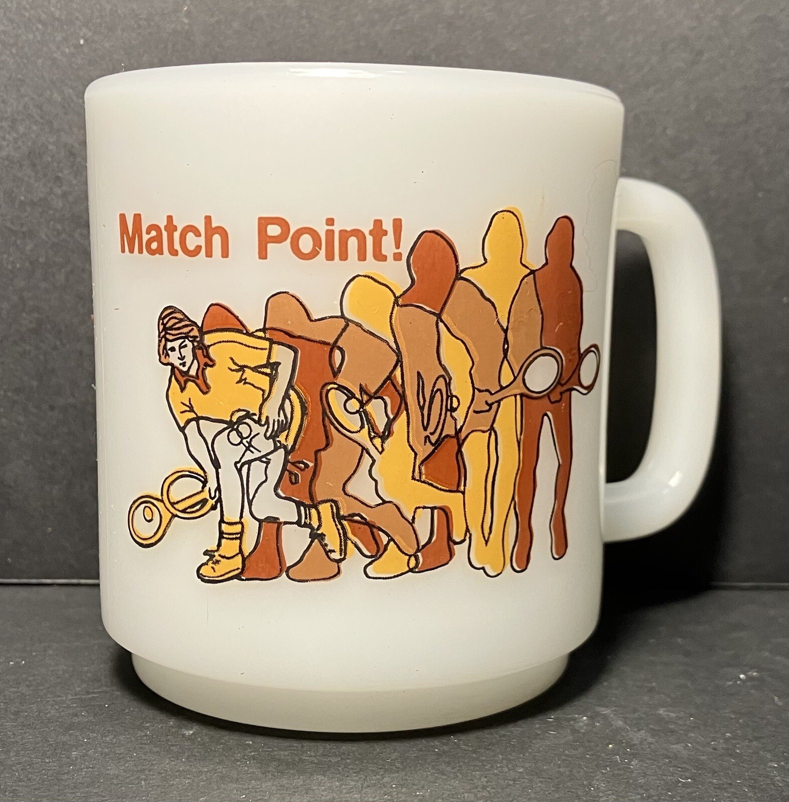 Vintage Milk Glass Mug Match Point! 3 1/2" GLASBAKE USA '70's Tennis ...