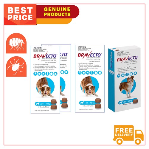 BRAVECTO BLUE 3 Months Flea and Tick Treatment 1,2,4 Chew for 20 to 40 ...