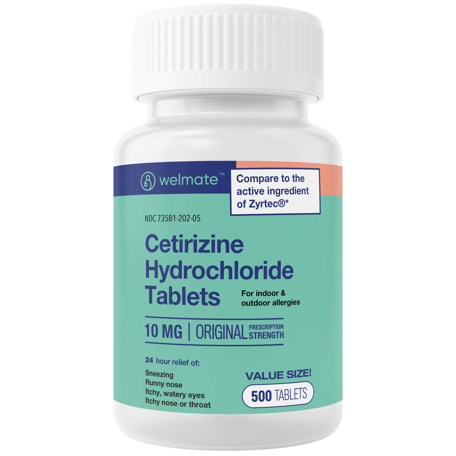 Welmate Allergy Relief | Cetirizine HCl 10 mg | 500 Count Tablets | 24 ...