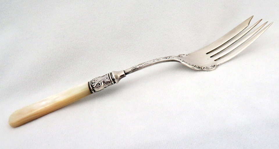 Antique Sterling Silver Ferrule Cold Meat Serving Fork w/ Mother of ...