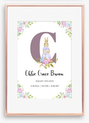 A4 Nursery/Baby Personalised,Birth Announcement/Stats Peter Rabbit Girl ...