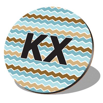 1 x Round Coaster - Letters KX Blue Waves Geometry Zigzag Color Initial ...
