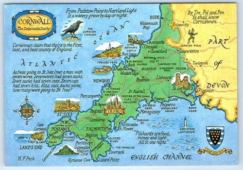 CORNWALL Illustrated Map UK 4x6 Postcard | eBay